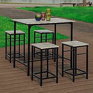 Haotian OGT11-HG, 5 Piece Dining Set, Dining Table with 4 Stools, Home Kitchen Breakfast Table, Bar Table Set, Bar Table with 4 Bar Stools, Kitchen Counter with Bar Chairs (Grey)