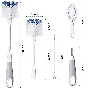 Jumperlay Bottle Cleaning Brush Set with 1 Pack Nipple Brush and 2 Pack Straw Cleaner Brushes and A Hidden Mini Brush, Gray