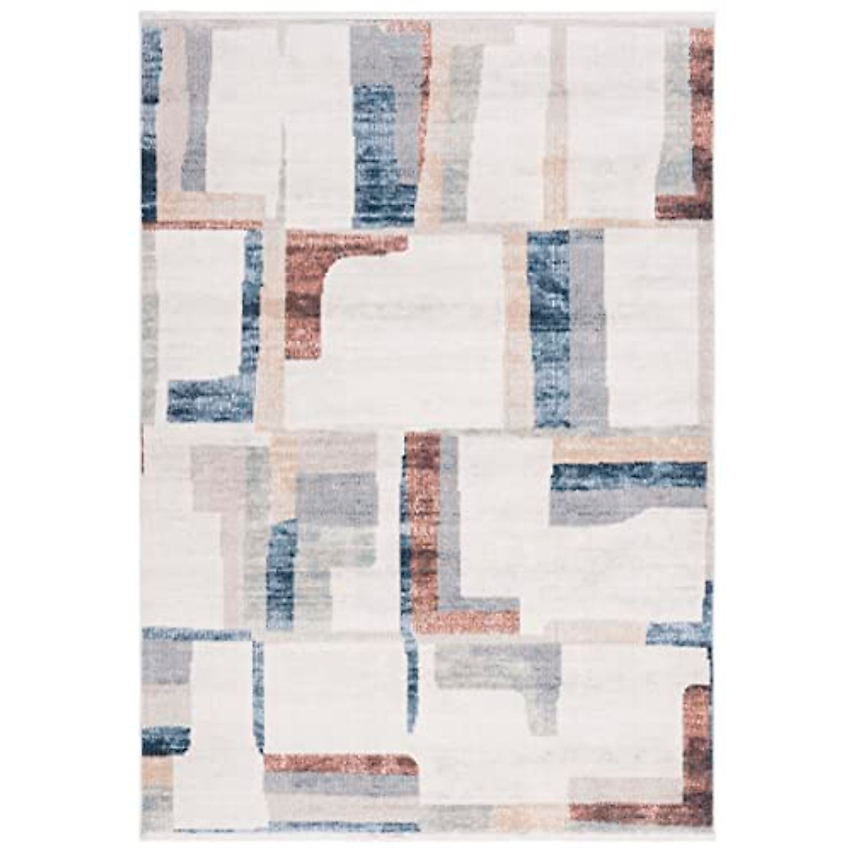 Safavieh Bayside Collection Machine Washable 4' x 6' Ivory/Blue Rust BAY126A Modern Contemporary Entryway Living Room Foyer Bedroom Accent Rug