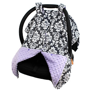 Dear Baby Gear Deluxe Car Seat Canopy, Custom Minky Print Grey and White, Lavender Minky Dot