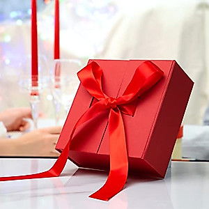 JOHOUSE Gift Box, 8 inches Large Red Gift Box with Lid for Thanksgiving Day, Christmas, Birthdays, Bridal Showers, Wedding Gifts