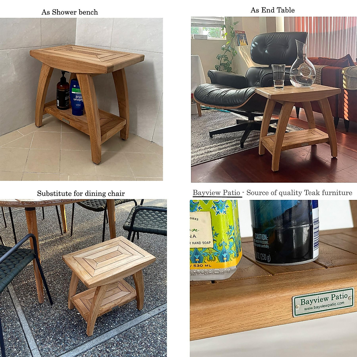 Indonesian Teak Shower Bench with Shelf 18 Inch Stool | Teak Wood Shower Stool & Spa| Waterproof Shower Bench for Indoor and Outdoor Use| Bathroom Stools for Adults Sitting