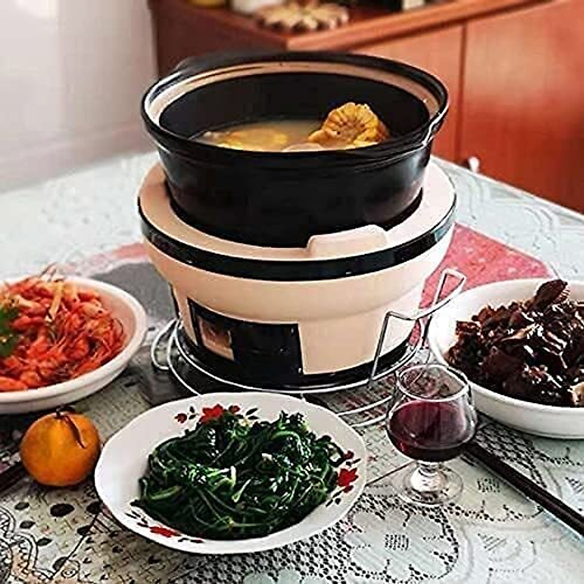 Yingm Japanese Round Yakatori Charcoal Grill/Ceramic Clay BBQ/Tabletop Barbecue Stove with Wire Mesh Grill for Backyard Outdoor Cooking