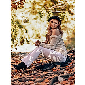 roswear Womens Mid Waist Bell Bottom Stretchy Flare Jeans Pants White Small