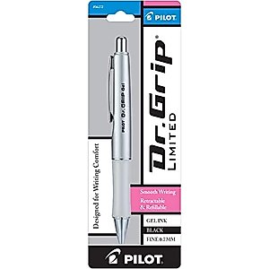 PILOT Dr. Grip Limited Refillable & Retractable Gel Ink Rolling Ball Pen, Fine Point, Metallic Platinum Barrel, Black Ink, Single Pen (36272)