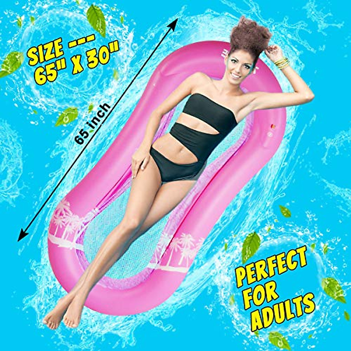 SUNSHINEMALL Inflatable Pool Float, Multi-Purpose Pool Hammock (Saddle, Lounge Chair, Hammock, Drifter) Pool Chair, Portable Water Hammock (Pink-68x32x8inch)
