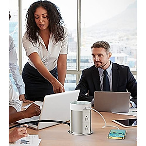 Automatic Pop Up Power Outlet with Wireless Charger, Retractable Recessed Power Strip, 4 AC Outlets and 2 USB Ports, Glass Finish, for Kitchen Countertops Office Table Workshop, White