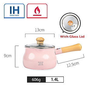 Japanese-style Small Milk Pot Non-Stick Coating Hot Milk Small Soup Pot, 1.2L, 5 cups, Imitation Enamel Pot Butter, Chocolate, Cream, Cheese Warmer,(Pink)