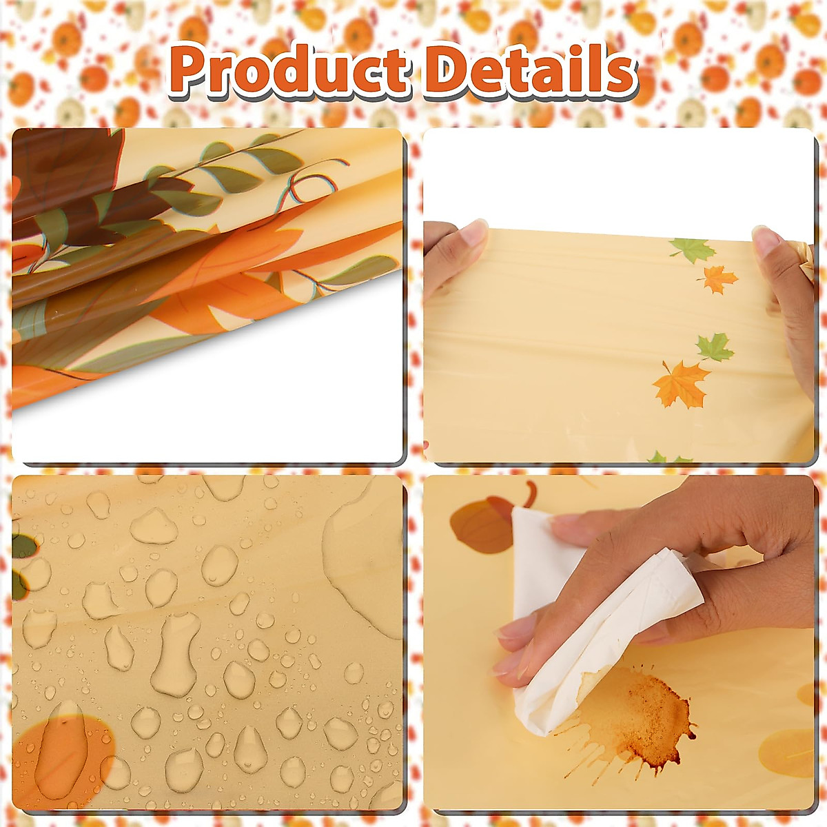 4 Pack Thanksgiving Fall Tablecloths, Pumpkin Maple Leaves Table Cloth Disposable Plastic Autumn Harvest Thanksgiving Table Cover for Dinner Kitchen Party Holiday Decorations, 54” x 108” Rectangle