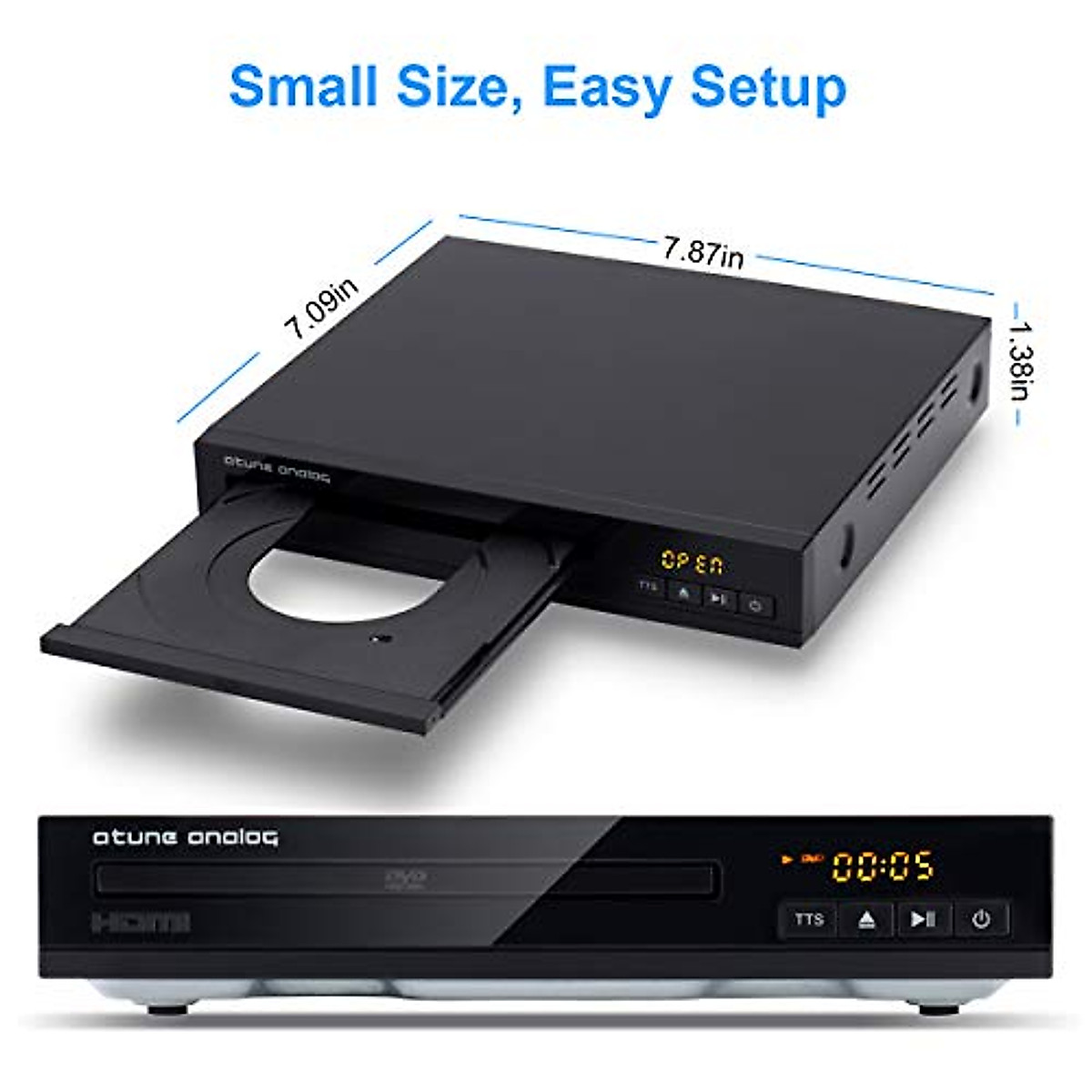 atune analog DVD Player HDMI CD Player with HD 1080p, All-Region Free, USB Input, Remote Control Multi-Angle Viewing AC/DC Adaptor Power Supply, Black