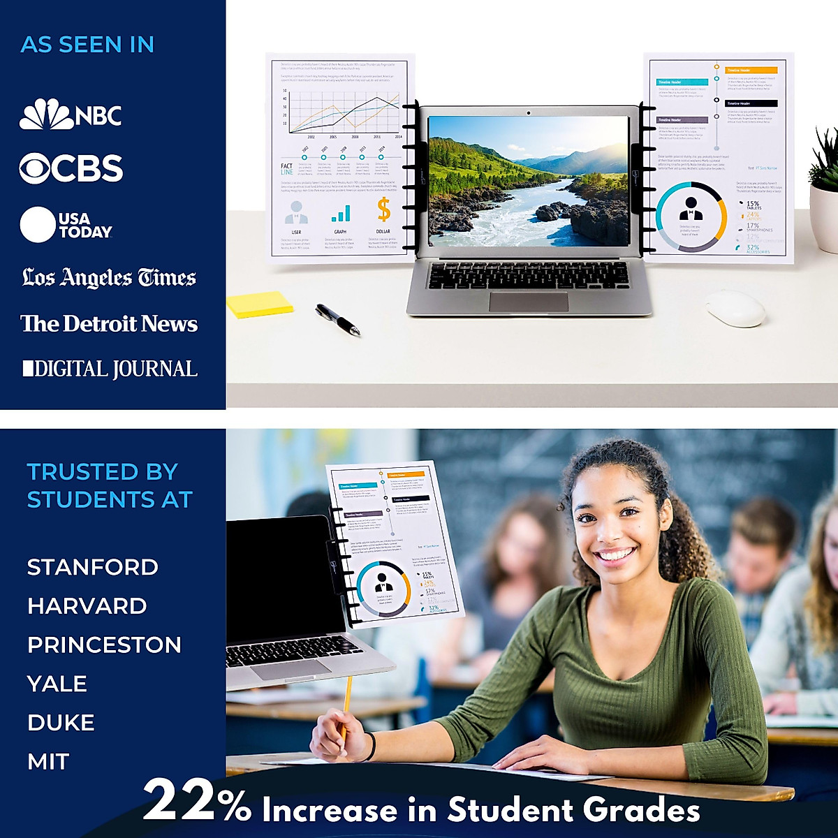 Note Tower Monitor Document Paper Holder for Typing - Sticky Note Organizer - Mounts to Laptops & Desktop Monitors, Reduces Eye and Neck Strain - Black