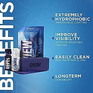 GYEON Quartz Q² View - Ceramic Coating for Glass - Increased Visibility - Extremely Hydrophobic - Ultra Hard 9H sio2 Ceramic Car Coating - Self Cleaning Repels Water and Contaminants - Ceramic Shine