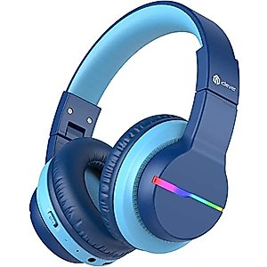 iClever BTH12 Kids Bluetooth Headphones,Colorful LED Lights Wireless Kids Headphones,74/85/94dB Volume Limited,55H Playtime,Bluetooth 5.2,Over Ear Headphones Built-in Mic for iPad/Tablet/Airplane,Blue