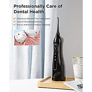 Water Flosser, Cordless Portable Electric Water Flosser for Teeth , 3 Modes and 2 Jet Tips , IPX7 Waterproof, Rechargeable Water Flosser Pick , No Adapter for 21-Days Use , Water Floss (Black)