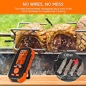 NAMON Wireless Meat Thermometer, Grill Thermometer with 2 Meat Probes, 195ft Wireless Range Digital Thermometer for Cooking, Food Thermometer with Smart Alert for Oven, Smoker, Rotisserie, BBQ