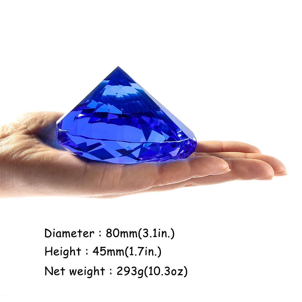 Blue Crystal Diamonds Paper Weights, Heart Shape Real Diamond Glass Gems Paperweight for Decoration, Big Diamonds Home Office Decor Valentine's Day Gift Wedding Favors with Gift Box 80mm