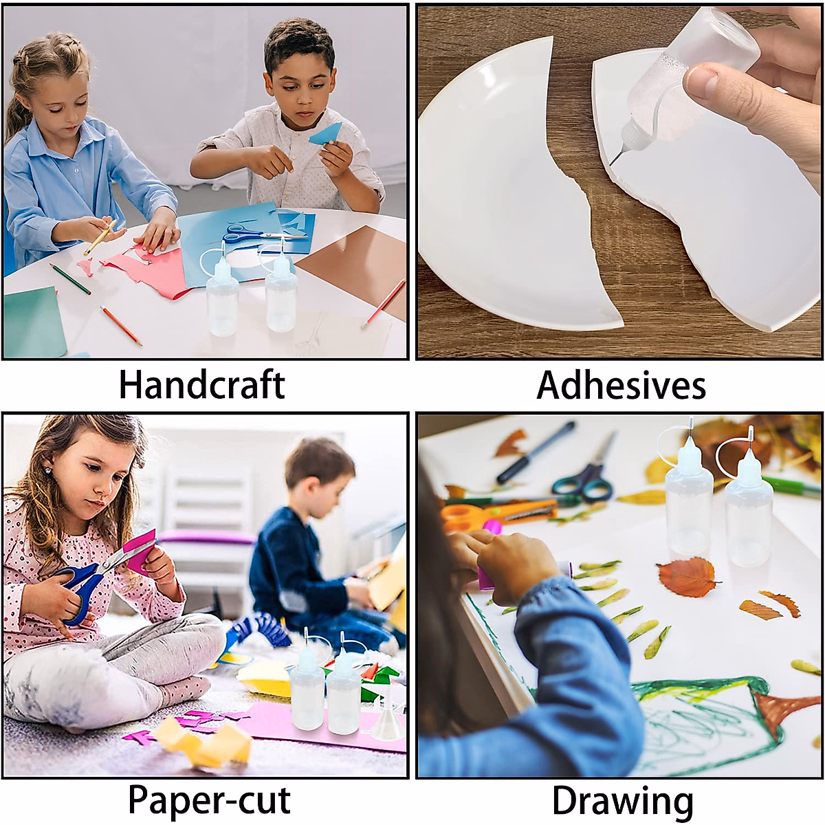 WANBAO 6 Pcs 2 Ounce Needle Tip Glue Bottle, Tip Applicator Bottle, for Glue,Liquid,Oil, DIY crafts Etc, Multi-Color.