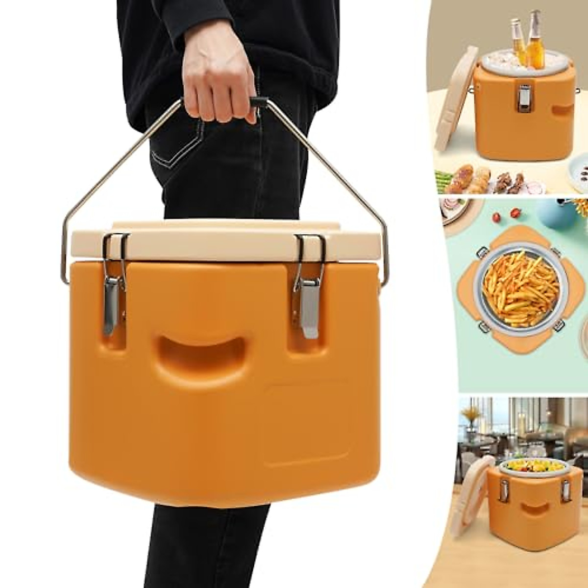 TFCFL 9.5L/2.5gal Commercial Insulated Soup Container, Commercial Food Warmer for Hot or Cold Food, Food Cooler with 4 Buckles, Soup Carrier for Restaurant, Canteen, Home (Yellow)