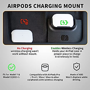 HamBear Airpods Mount for Tesla Model 3 Model Y 2021-2023 Wireless Charging Pad Car Center Console, Compatible with Airpods 2 3 Generation, Airpods Pro 1&2, Other Wireless Charging Earphones Case