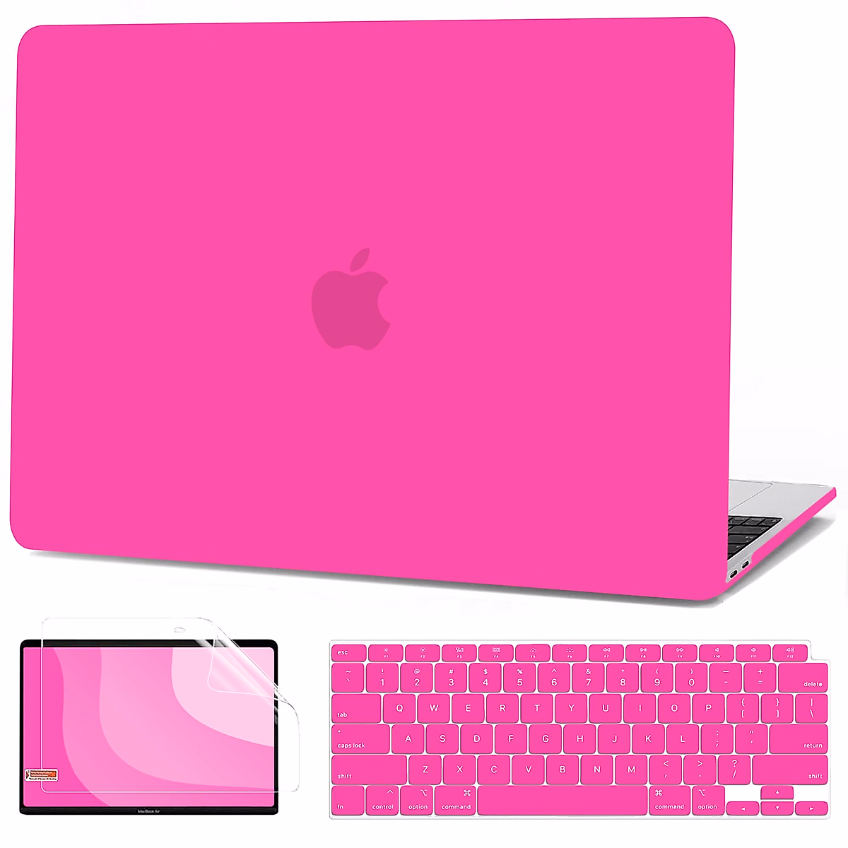 G JGOO Compatible with MacBook Air 13 inch Case 2022 2021 2020 2019 2018 Release M1 A2337 A2179 A1932 Touch ID, Matte Plastic Laptop Hard Shell Case + 2 Keyboard Covers + Screen Protector, Hot Pink