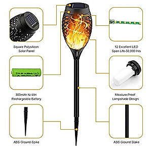 Solar Flame Torch Lights Outdoor, 12LED Solar Torch Lights with Flickering Flame, Waterproof Landscape Decoration Flame Lights for Halloween Christmas Garden Pathway Yard Patio, Auto On/Off Lighting