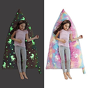 HOMBYS Glow in The Dark Bean Bag Chairs for Kids,Extra Large Beanbag Cover for Stuffed Animals Storage,Plush Toys Holder and Organizer-Premium Flannel Without Filling