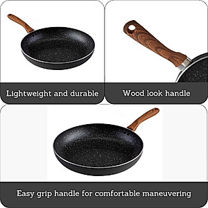 IMUSA USA Woodlook 8" Black Stone Fry Pan Handle and Speckled Nonstick Interior, 8"