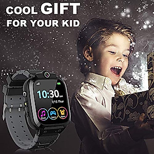 Kids Game Smart Watch for Boys Girls with 1.44" HD Touch Screen 24 Puzzle Games Music Player Dual Camera Video Recording 12/24 hr Pedometer Alarm Clock Calculator Flashlight Birthday Toys (Black)