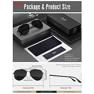 LUENX Aviator Sunglasses for Men Womens Polarized Driving Shades Black Lens Black Metal Frame Classic Style 60mm