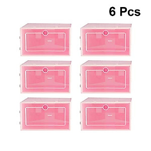 Cabilock 6pcs Transparent Pink Shoe Box Stackable Foldable Storage Shoe Box Clear Plastic Shoe Boxes Dust Proof Shoes Boxes for Home Room Sneakers High Heels Slippers