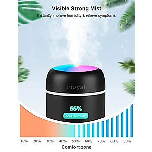 Portable Mini Humidifier, Fioyal RGB Light Small Humidifiers for Bedroom, Car, Desktop, 2 Cool Mist Modes, Quiet(300ML, Black)