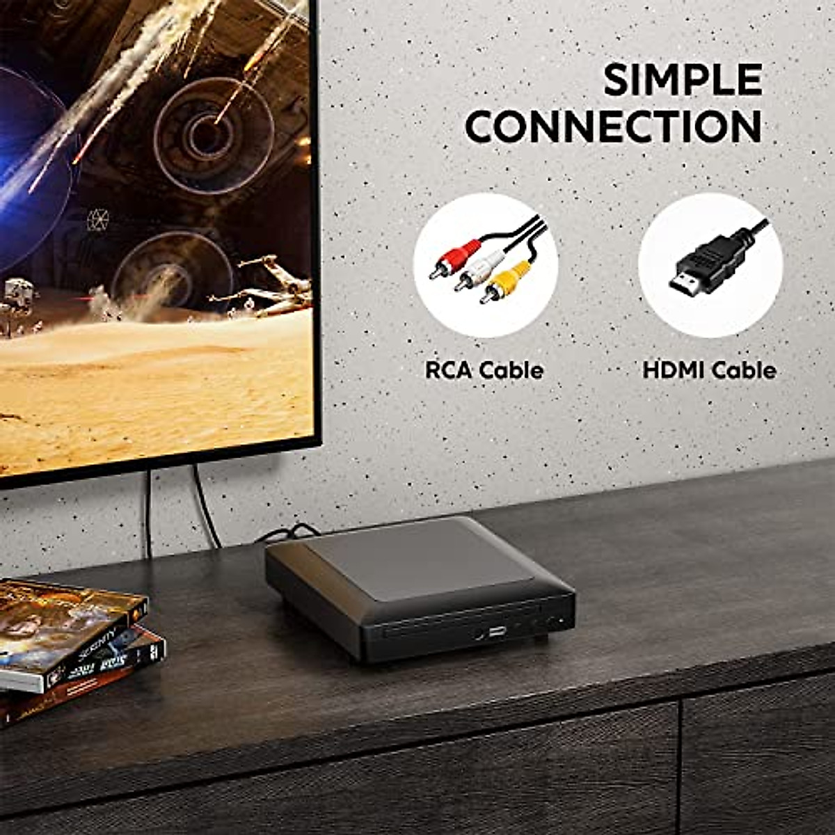 Ceihoit Mini HD DVD Player, CD Players for Home, DVD Players for TV, HDMI and RCA Cable Included, Up-Convert to HD 1080p, All Region, Breakpoint Memory, Built-in PAL/NTSC, USB 2.0