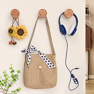 Rubyber 3 Pack Vintage Wooden Coat Hooks, Hand-Carved Floral Solid Wood Wall Mounted Hooks, Heavy Duty Rustic Hooks for Coats, Hats, and Bags - Traditional Craftsmanship, Ideal for Classic Home Decor