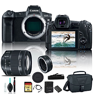 Canon EOS R Mirrorless Digital Camera 3075C002 with Canon EF Mount Adapter, Canon EF-S 18-55mm Lens, Bag, 32GB Card and More (Renewed)