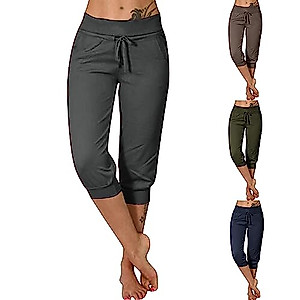 AopnHQ Women's Pants Summer Ladies White Pants fold Over Yoga Pant Cotton Cover up Women Capri Pants for Summer Womens Cotton Capris for Summer Women Pants Casual