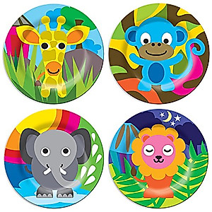 French Bull 4pc Toddler Kids Feeding Melamine Tableware Flatware BPA Free Dishwasher Safe, Durable Plate, Cup, Bowl, Divided Tray Dinnerware Set, 4 Count (Pack of 1), Jungle