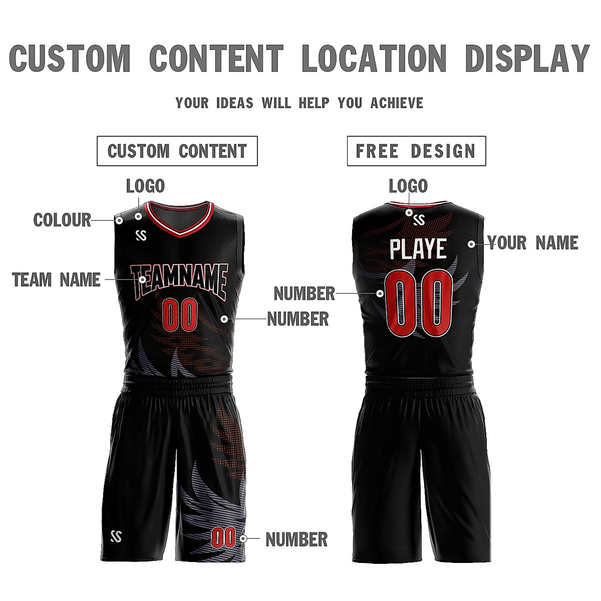 Custom Gradient Basketball Jersey Kit Printed Team Name & Number Personalized Sports Uniform for Men/Youth, Sleeveless, Black, One Size