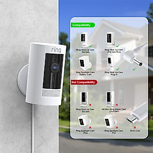 for Ring Stick Up Camera Plug in Cord Power Adapter for Ring Up Cam Battery 3rd / 2nd Gen, Spotlight Cam Battery, 26FT Waterproof Outdoor Charger Cable with 35pcs Fixed Clips, Continuously Charge