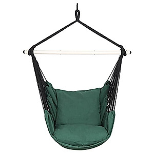 Highwild Hammock Chair Hanging Rope Swing - Max 500 Lbs - 2 Cushions Included - Steel Spreader Bar with Anti-Slip Rings - for Any Indoor or Outdoor Spaces (Green)