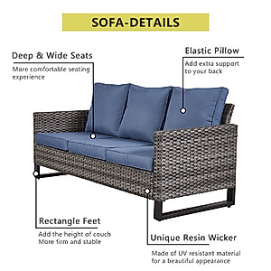 HUMMUH 6 Piece Patio Furniture Set Outdoor Sectional Sofa,High Back Patio Swivel Rocker Chairs with Ottomans Coffee Table for Porch,Garden,Backyard