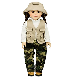 The Queen's Treasures 18 Inch Doll Clothes & Accessories, 4 Pc Fishing Outfit with Pants, Hat, Vest & Shirt, Compatible for Use with American Girl Dolls, Doll NOT Included