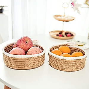 LLixinJu Small Basket Small Baskets for Organizing Small Rope Basket Small Woven Basket Set of 2 Key Basket Round Mini Storage Bins for Bathroom Desk Organizer Gifts, XS Brown