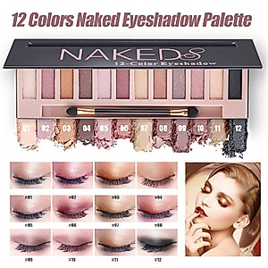 All in One Makeup Kit, 12 Colors Eyeshadow Palette, Nude Foundation, Lipstick Set, Eyebrow Soap, Eyeliner Stamp, Waterproof Mascara, Makeup Brush, Makeup Sponge, Gift Set for Women, Girls & Teens