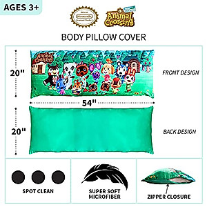 Franco Kids Bedding Super Soft Microfiber Zippered Body Pillow Cover, 54 in x 20 in, Animal Crossing