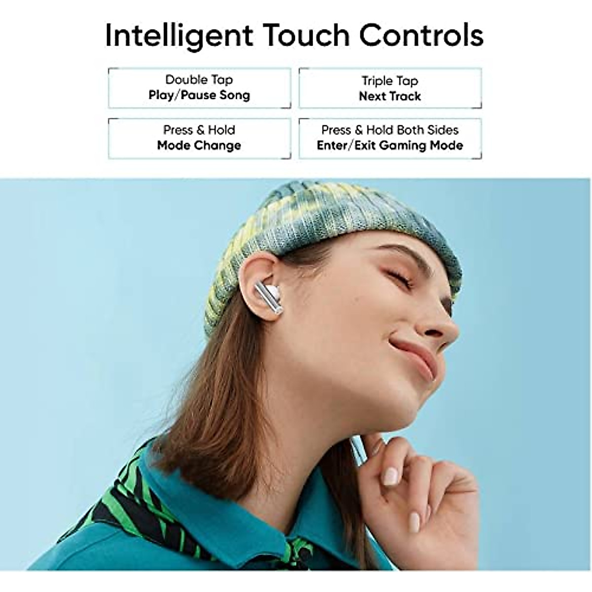realme Active Noise Cancelling Wireless Earbuds, Buds Air 2 Hybrid ANC in Ear Headphones, Bluetooth 5.2 IPX5 Stereo Earphones, 10mm Hi-Fi Bass Boost Driver, USB C, Smart Touch Control, White