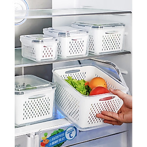5 PCS Fruit Storage Containers for Fridge - Fruit Containers for Refrigerator with Removable Colander - Airtight Food Storage Container Keep Produce Vegetables Berry Fresh Longer