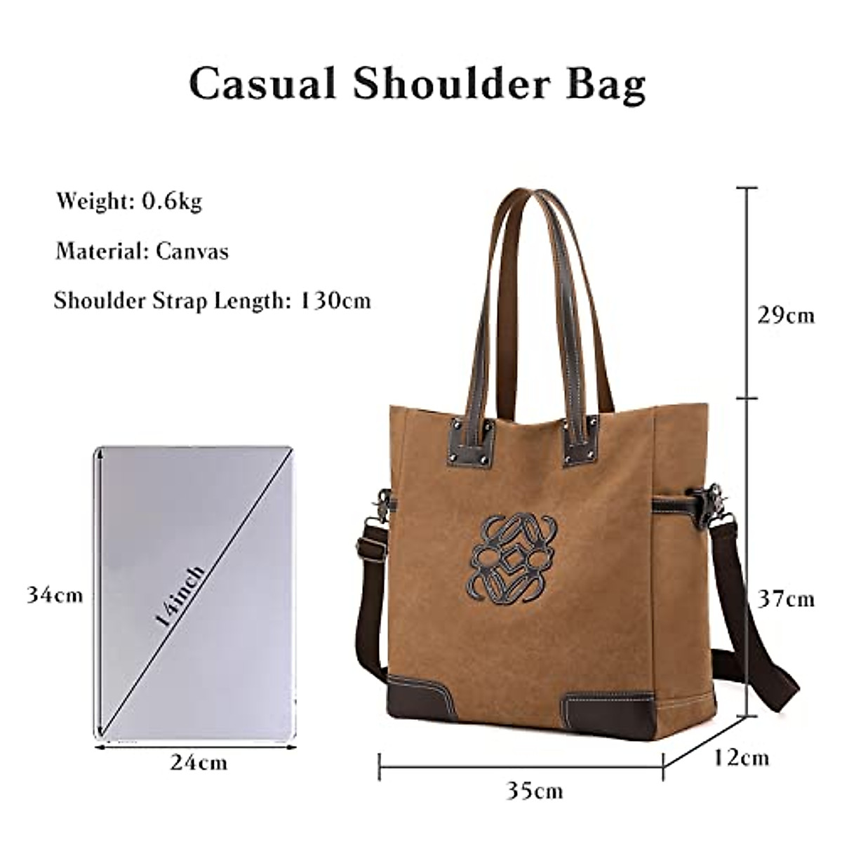 PORRASSO Crossbody Bag Women Shoulder Bag Canvas Handbag Girl Tote Bag Messenger Bag for Work School Travel Daily Use Brown
