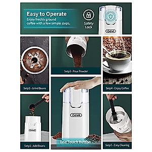 Gevi Coffee Grinder, Electric Coffee Grinder, Quiet Grinder with Staninless Steel Blade for Coffee Beans, Peanut, Beans, Spice, Nuts and More, with 2-in-1 Brush&Spoon