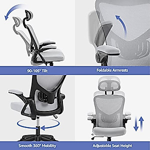 Yaheetech Executive Office Chair Ergonomic Desk Chair High Back Mesh Computer Chair with Lumbar Support Adjustable Armrest, Backrest and Headrest Swivel Chair for Manager Conference Room,Light Gray