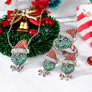 Jeulia 1.5 Carat Christmas Monster Inspired Sterling Silver Ring Round Cut CZ Engagement Ring Anniversary (green, 8.5)